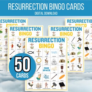Resurrection Bingo, 50 Religious Easter Bingo Cards, Easter Bible Bingo ...