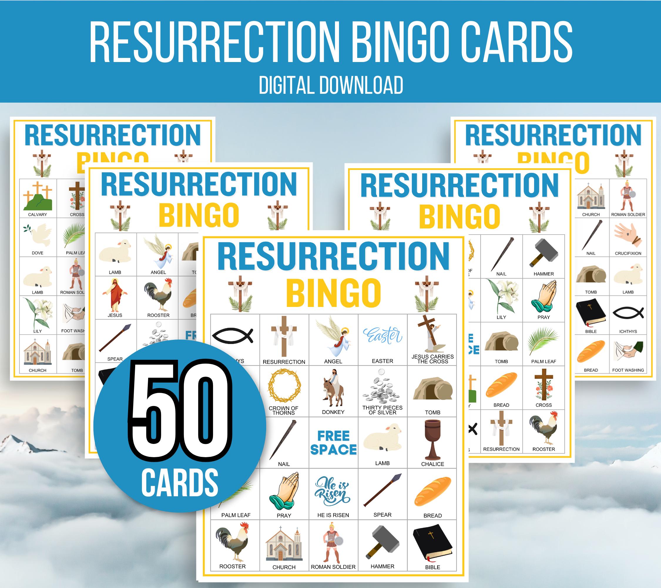 Resurrection Bingo, 50 Religious Easter Bingo Cards, Easter Bible Bingo ...