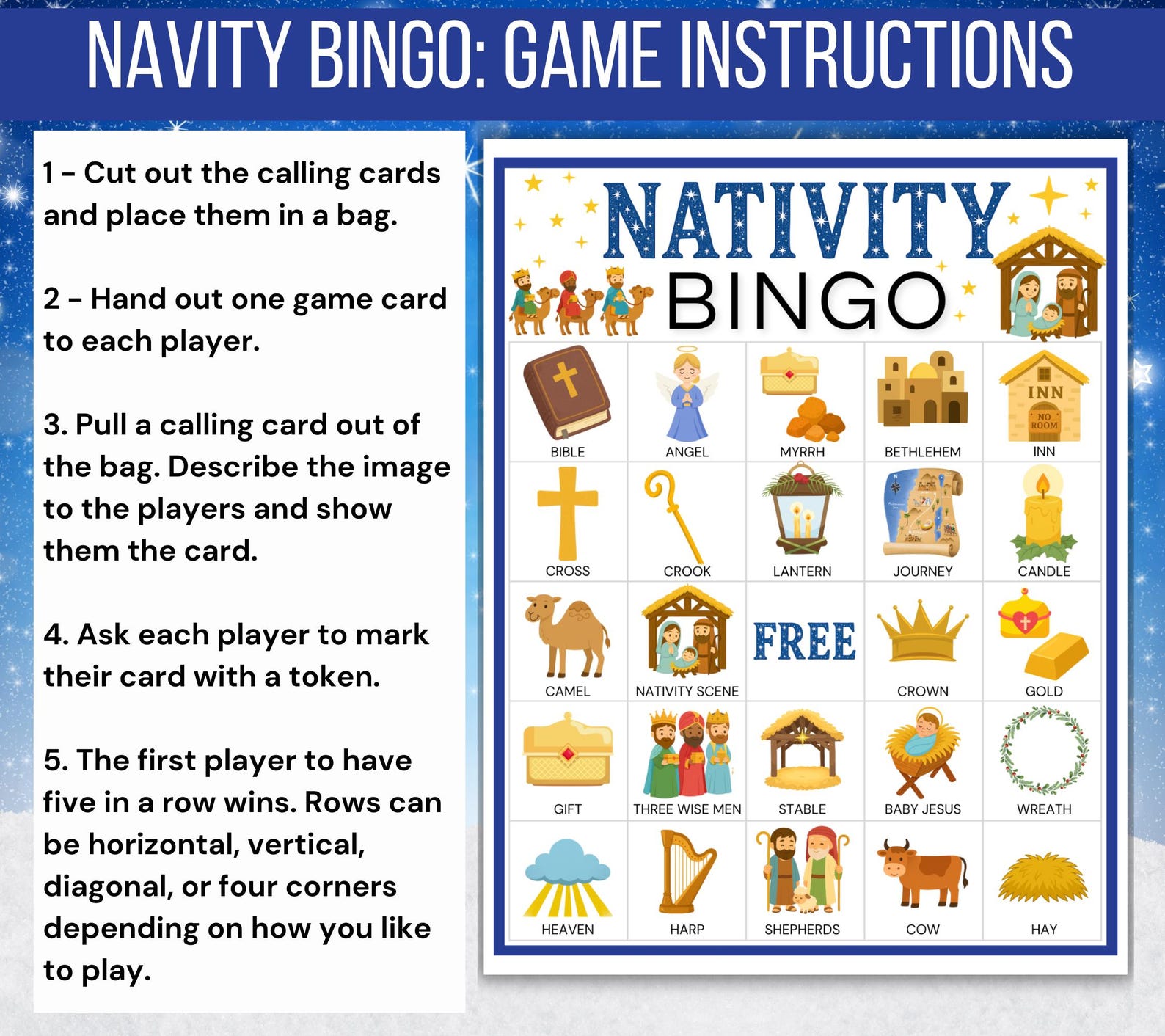 Nativity Bingo, 50 Nativity Bingo Cards, Christmas Bingo, Christmas ...