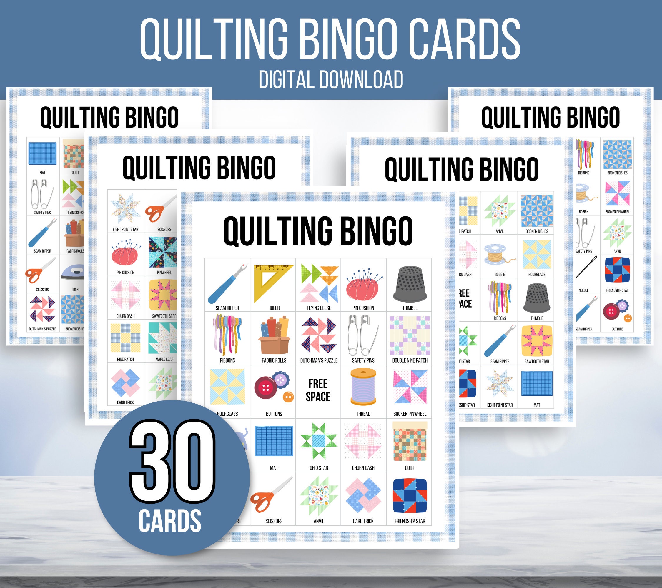 Quilt Bingo, 30 Printable Quilt Bingo Cards, Quilting Bingo, Quilting ...