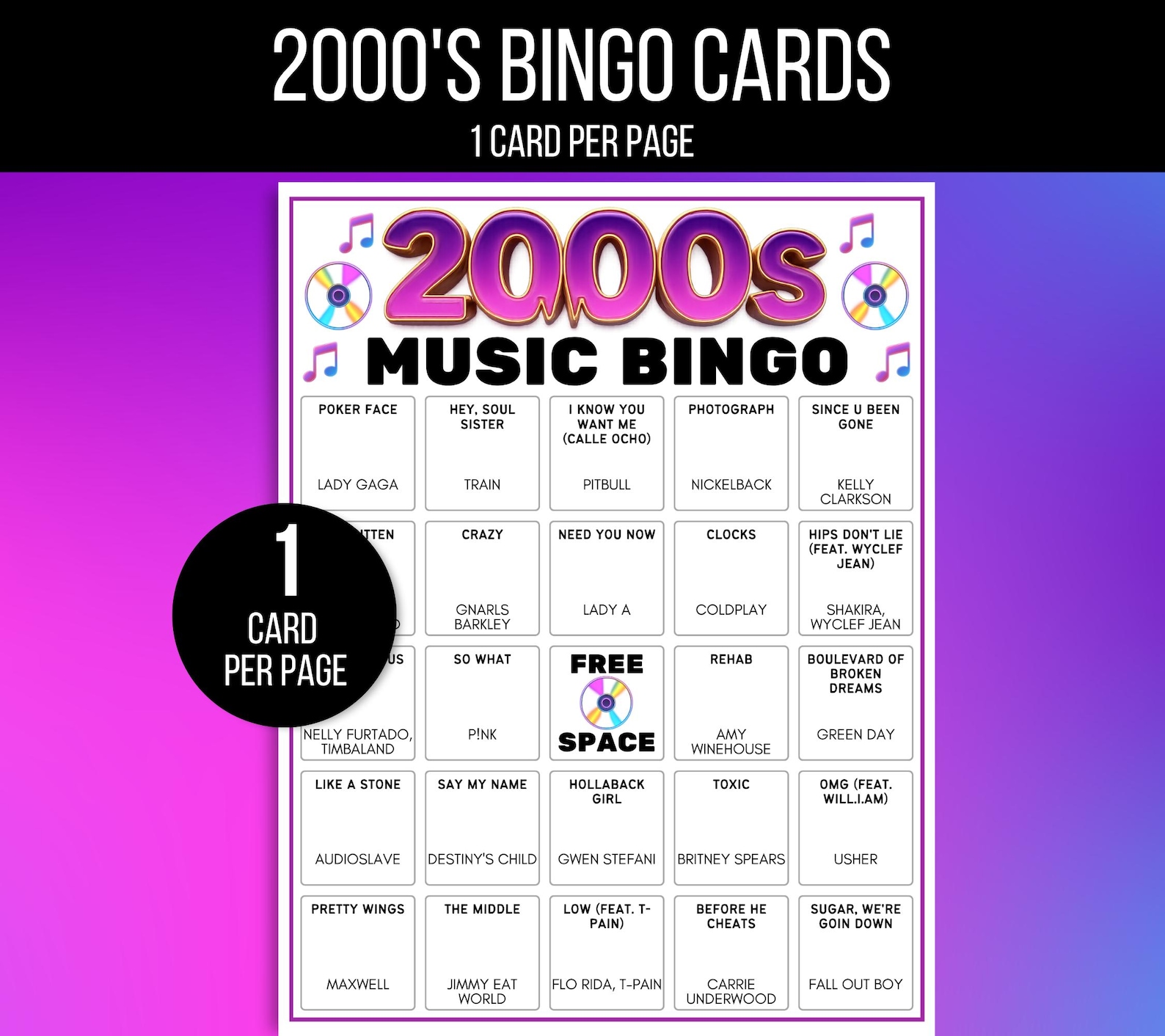 2000s Bingo, 2000s Song Bingo, 2000s Music Bingo, 2000s Retro Bingo ...