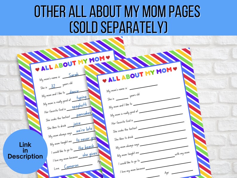 All About My Mom Fill in the Blanks Questionnaire - Etsy