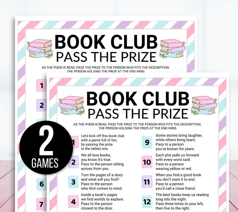 Book Club Pass the Gift Games, Book Club Pass the Prize Games, Book ...