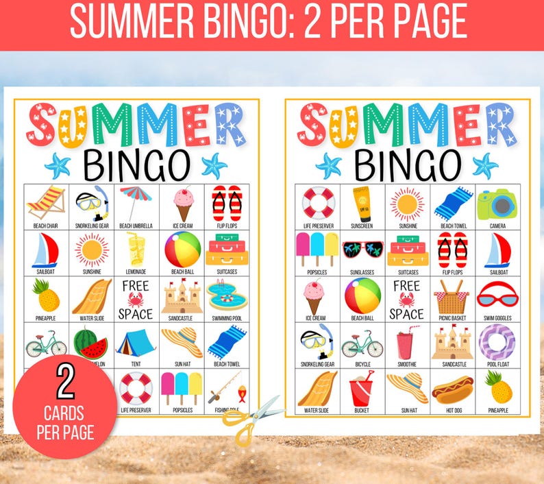 Summer Bingo, 60 Summer Bingo Cards, Summer Game, Summer Activity, Kid ...