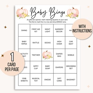 60 Fall Baby Shower Bingo Cards, Fall Baby Shower Games, Little Pumpkin ...