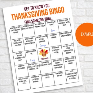Thanksgiving Get to Know You Bingo Find Someone Who Bingo - Etsy