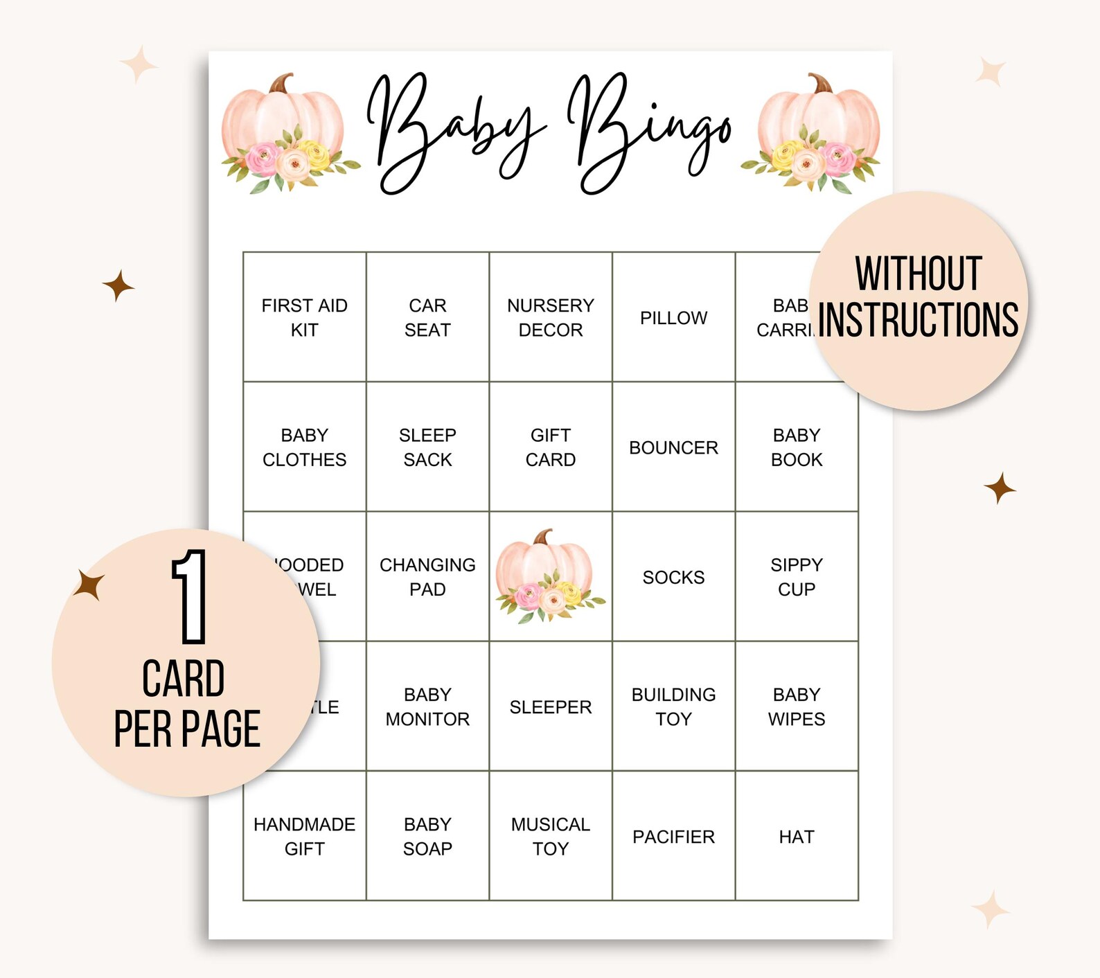 60 Fall Baby Shower Bingo Cards, Fall Baby Shower Games, Little Pumpkin ...