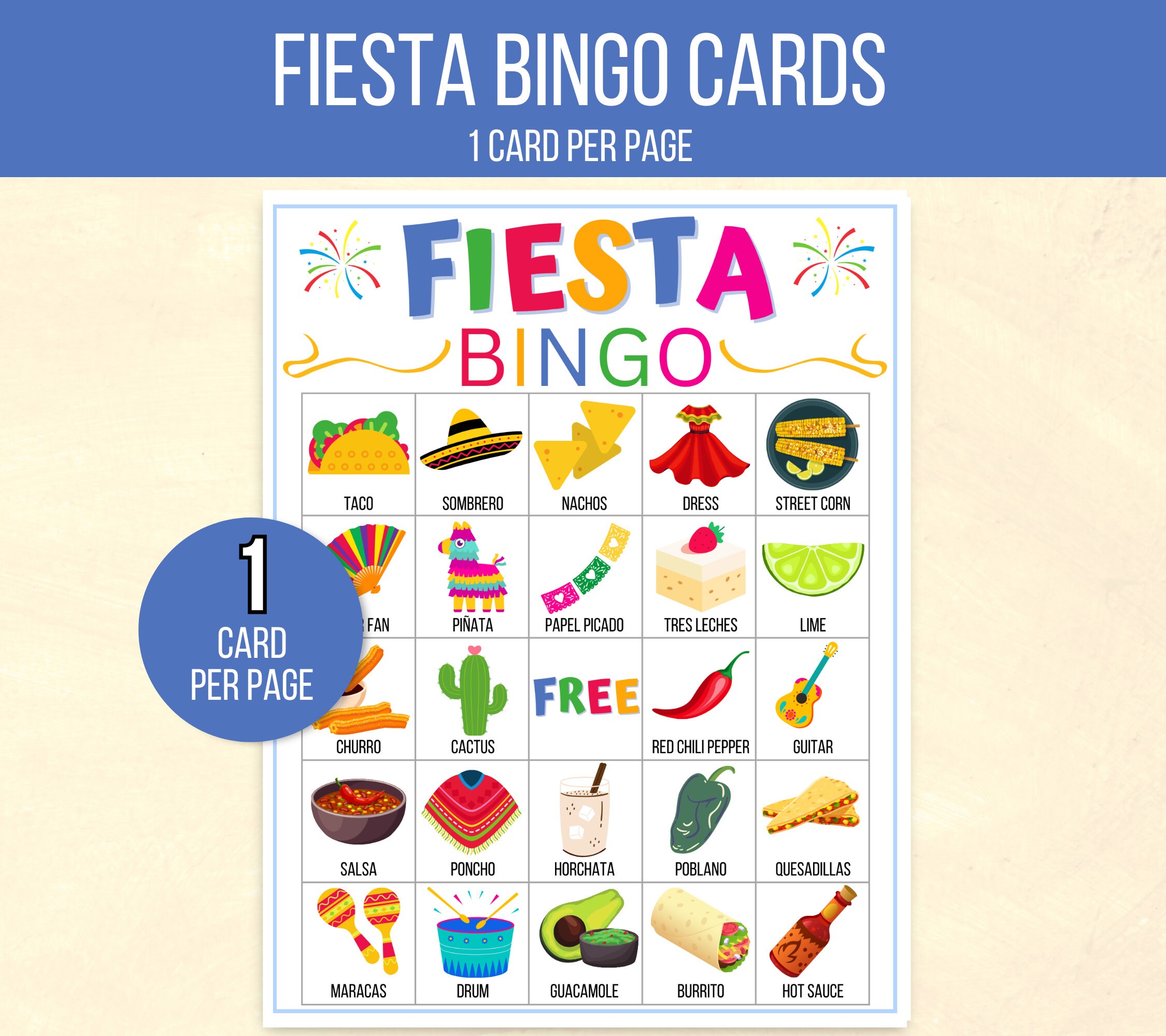 Fiesta Bingo, 30 Printable Fiesta Bingo Cards, Fiesta Activity for Kids ...