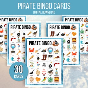 Pirate Bingo, 30 Printable Pirate Bingo Cards, Pirate Birthday, Pirate ...