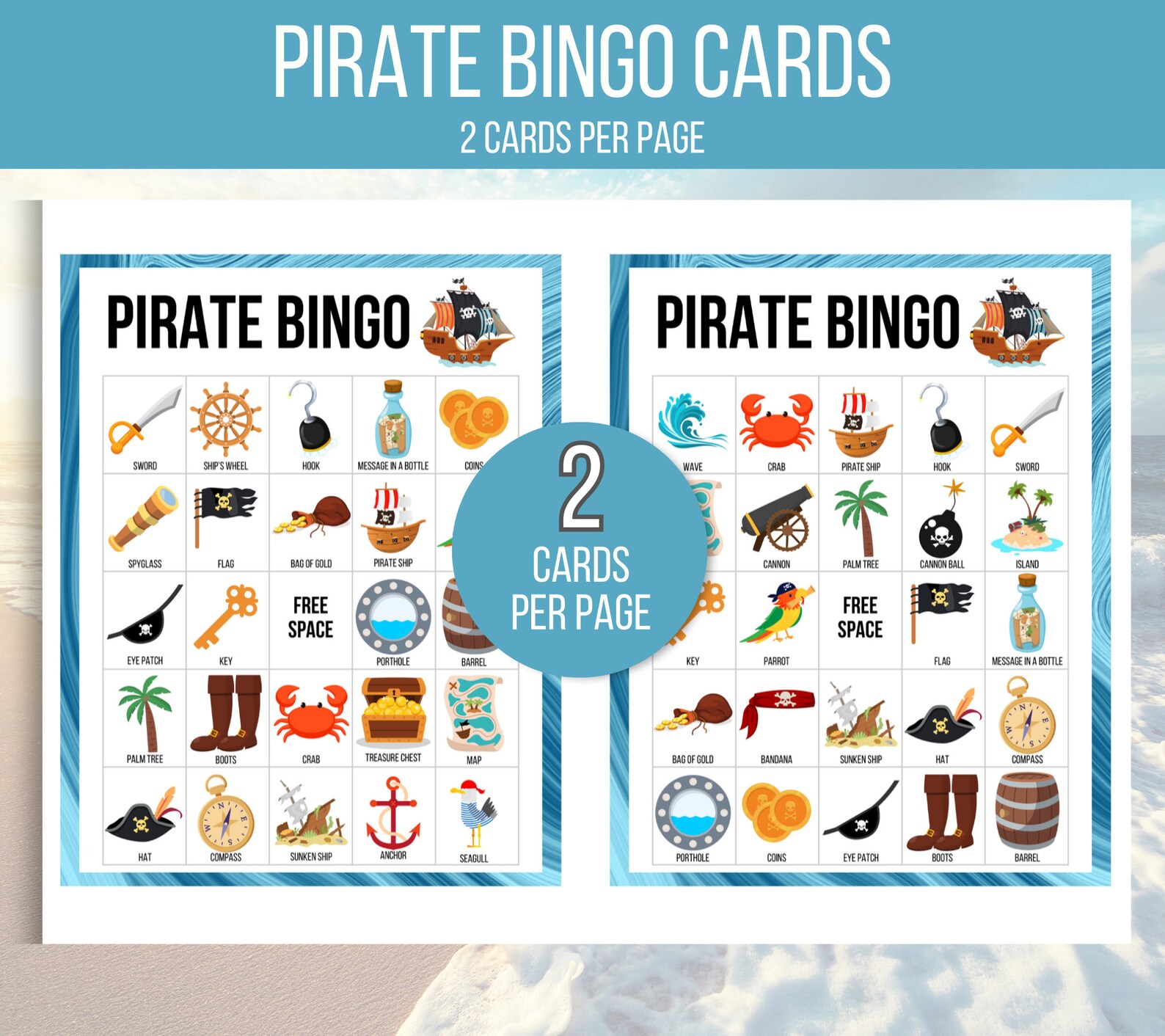 Pirate Bingo, 30 Printable Pirate Bingo Cards, Pirate Birthday, Pirate ...