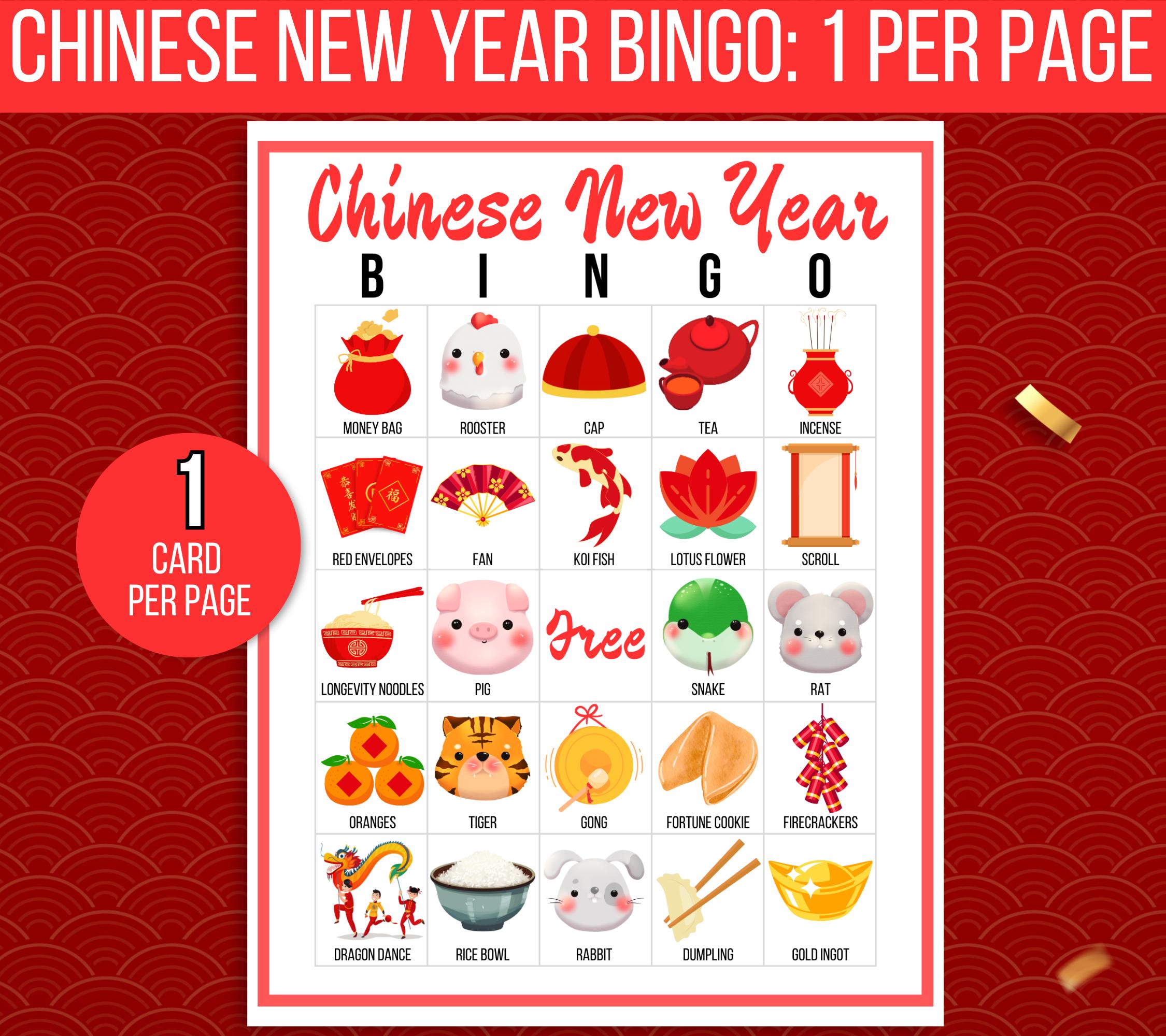 Chinese New Year Bingo, 30 Chinese New Year Bingo Cards, Chinese New ...