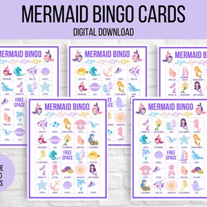 Mermaid Bingo, 30 Unique Printable Mermaid Bingo Cards, Mermaid Game ...