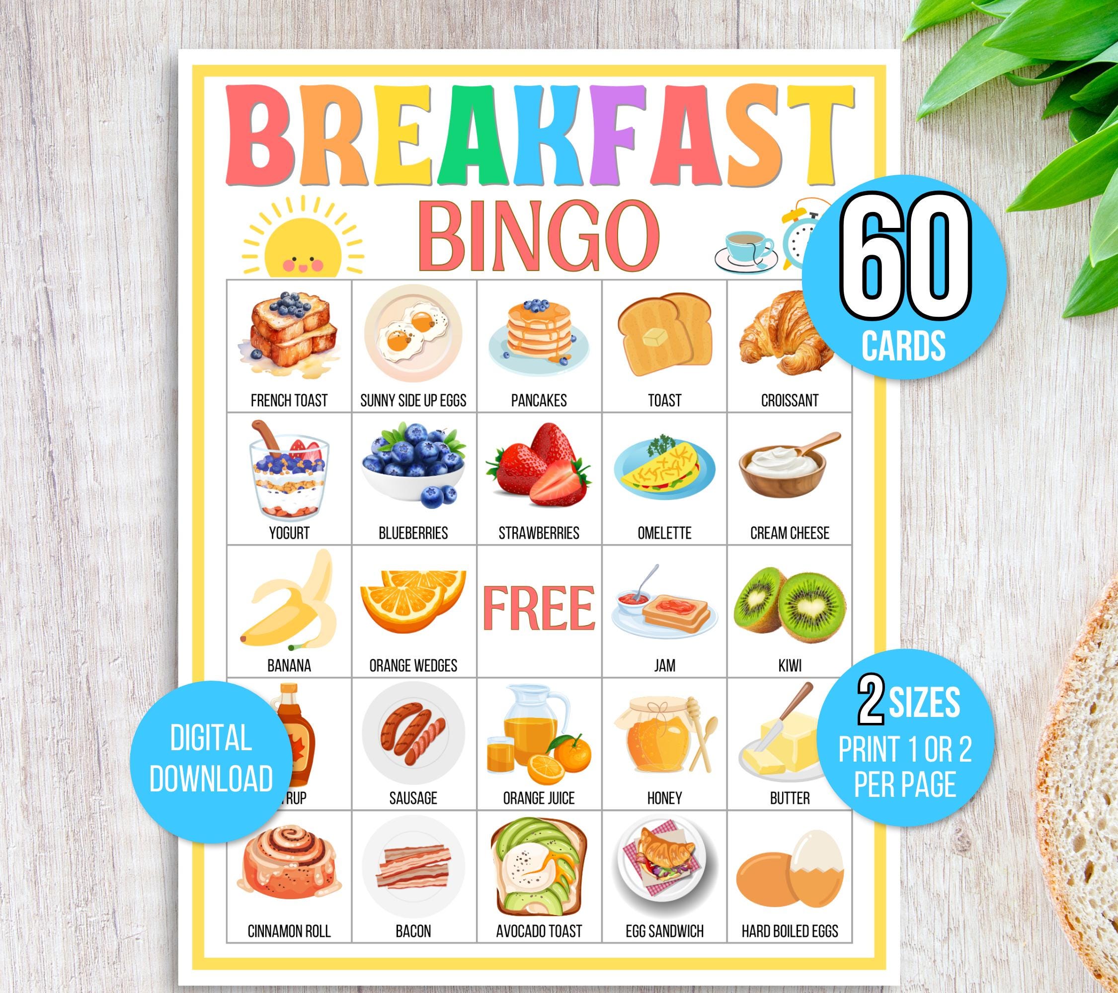 Breakfast Bingo, 60 Printable Breakfast Bingo Cards, Breakfast Bingo Game, Brunch Bingo, Food ...