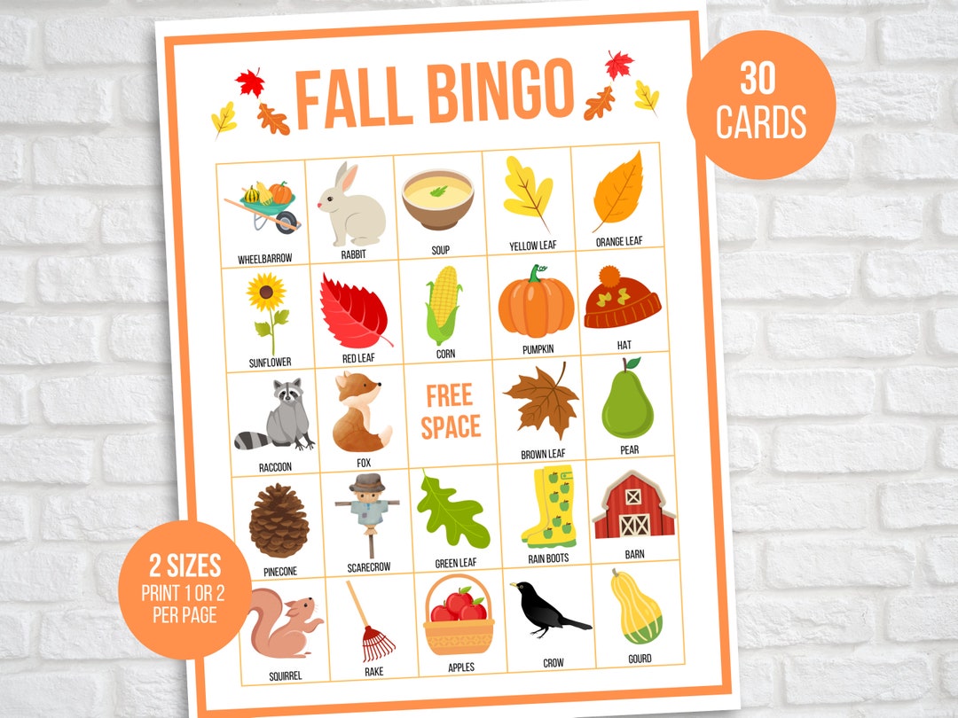 Fall Bingo 30 Fall Bingo Cards Fall Picture Bingo Autumn - Etsy