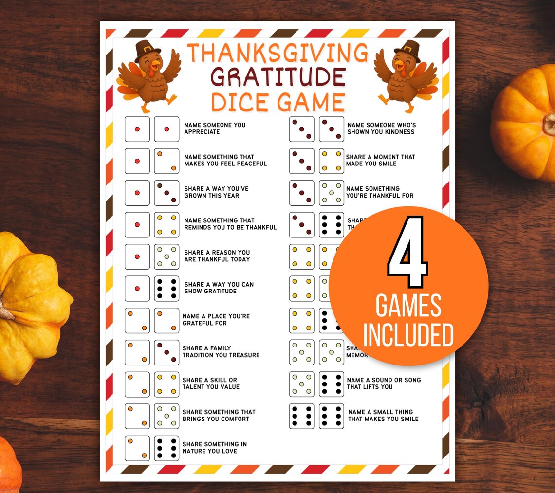 Thanksgiving Dice Game, Thanksgiving Gratitude Dice Games, Thanksgiving ...