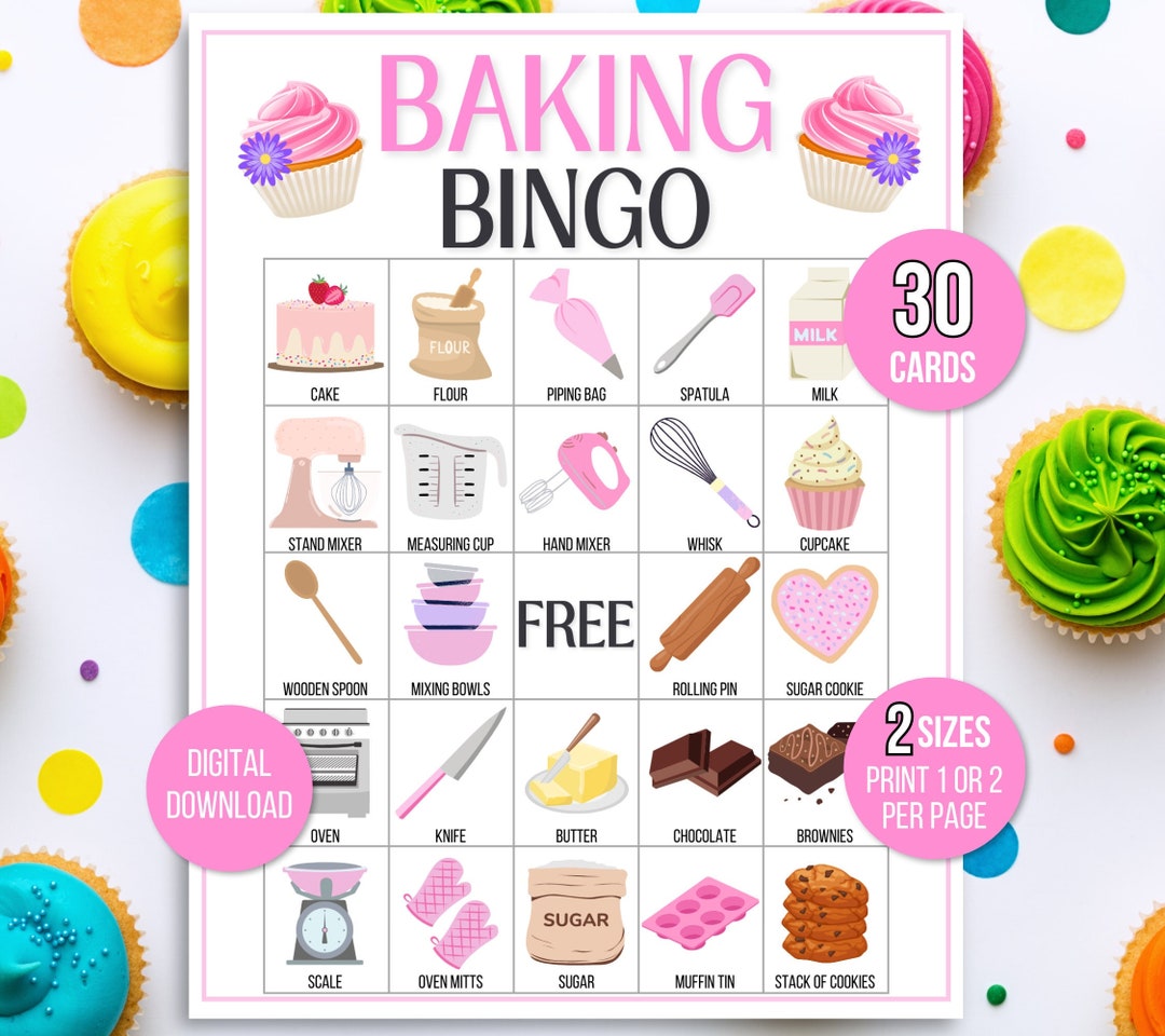 Baking Bingo, 30 Printable Baking Bingo Cards, Baking Birthday, Baking ...