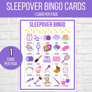 Sleepover Bingo, Sleepover Game, Slumber Party Bingo, Pajama Party ...