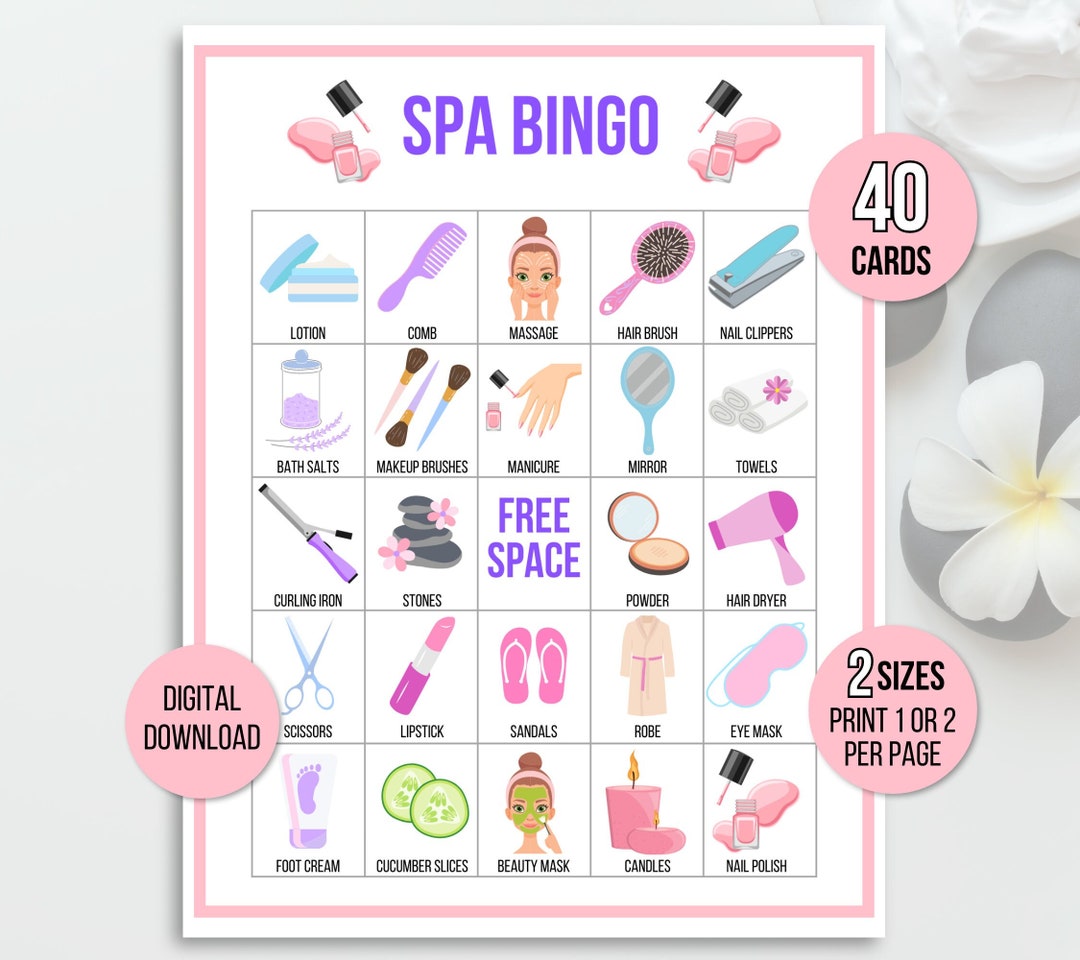 Spa Bingo, 40 Spa Bingo Cards, Spa Birthday Party Game, Girls Party ...