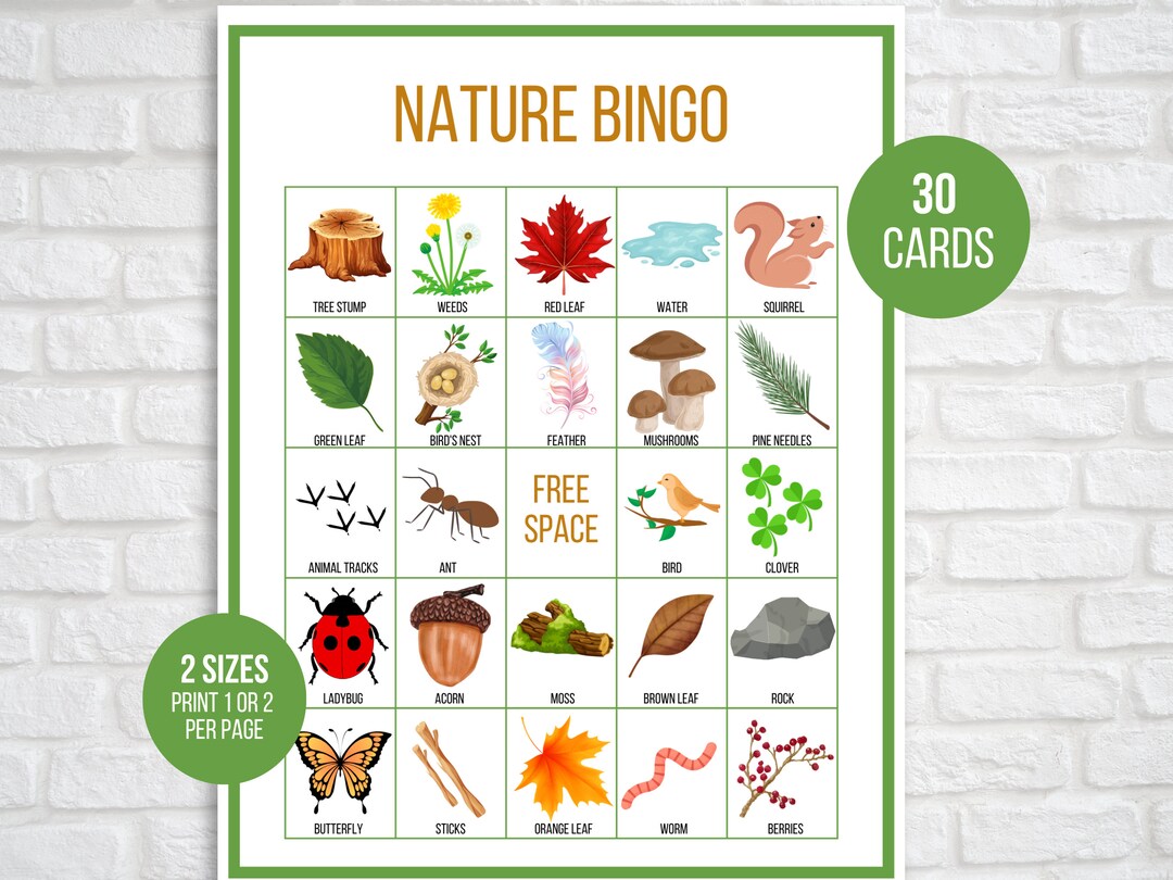 Nature Bingo, 30 Printable Nature Bingo Cards, Nature Party Game ...