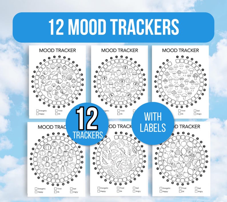 12 Monthly Mood Trackers, Mood Tracker Journal, Monthly Mood Trackers ...