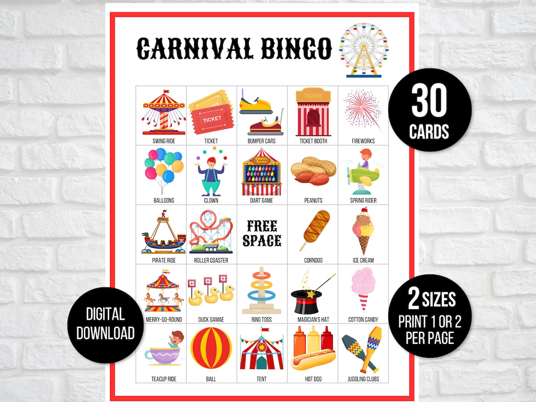 Carnival Bingo, Carnival Game, Carnival Party Activity, Carnival ...