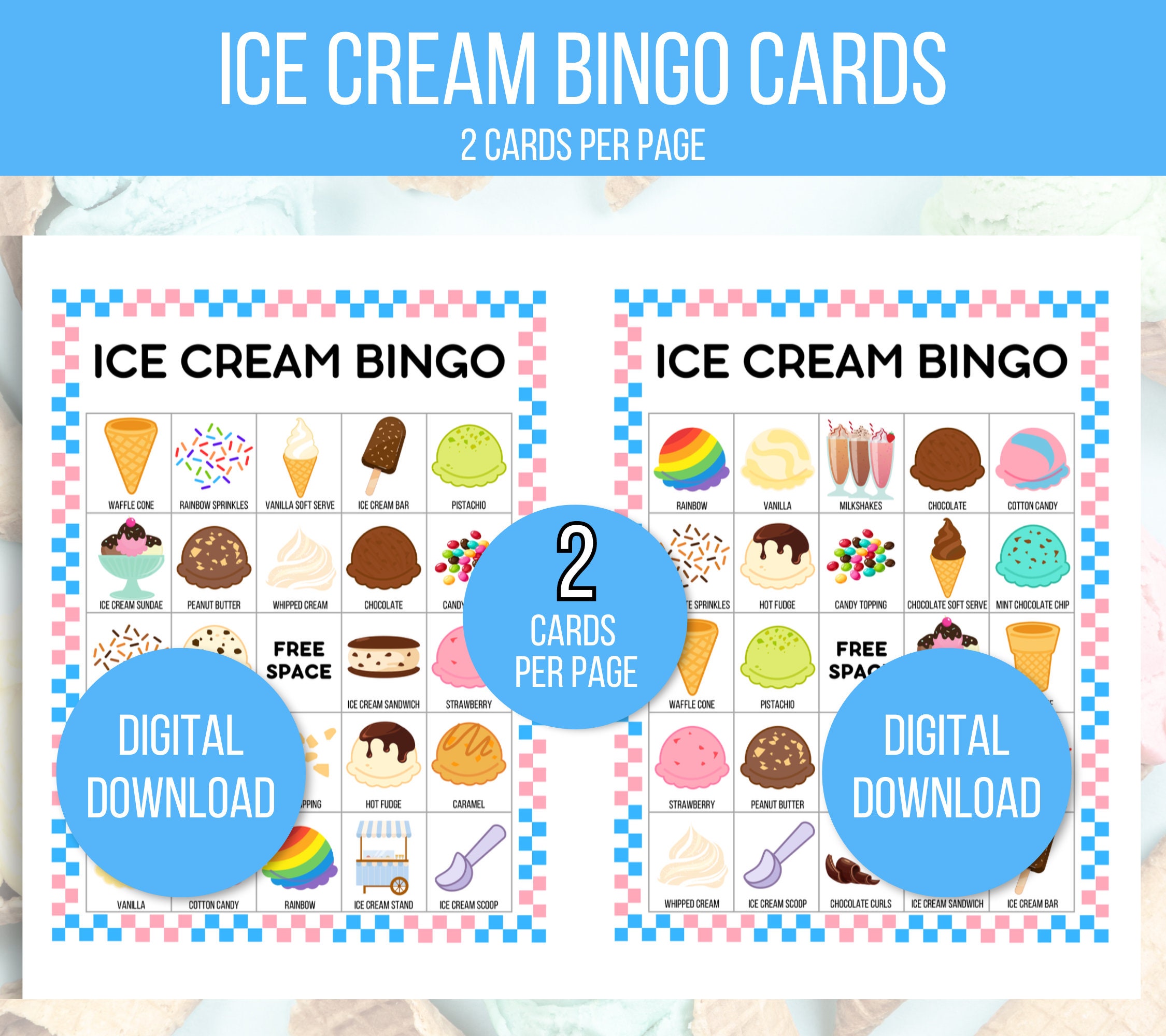 Ice Cream Bingo, 50 Printable Ice Cream Bingo Cards, Ice Cream Birthday ...