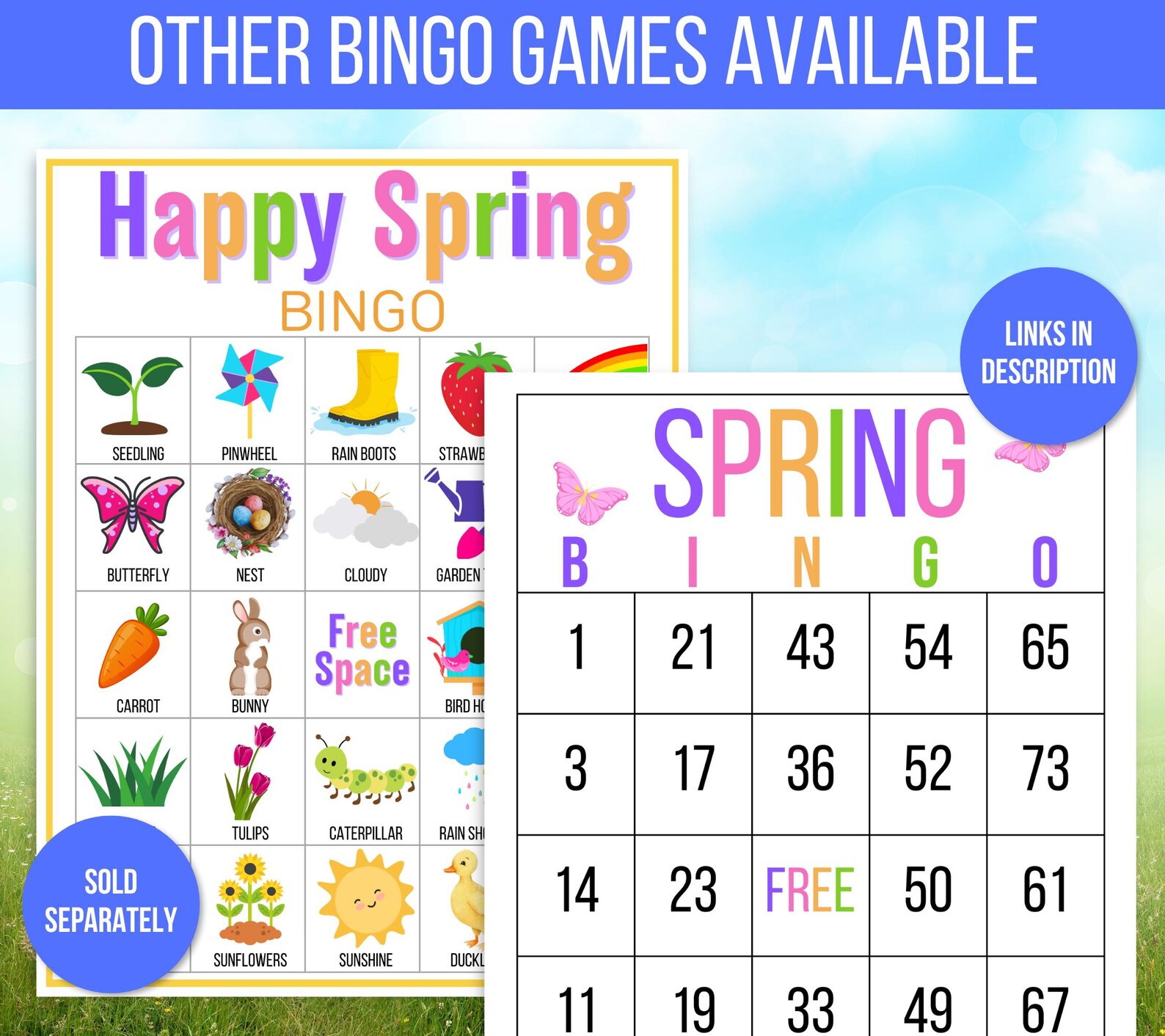 Spring Bingo, 30 Printable Spring Bingo Cards, Spring Party Game ...