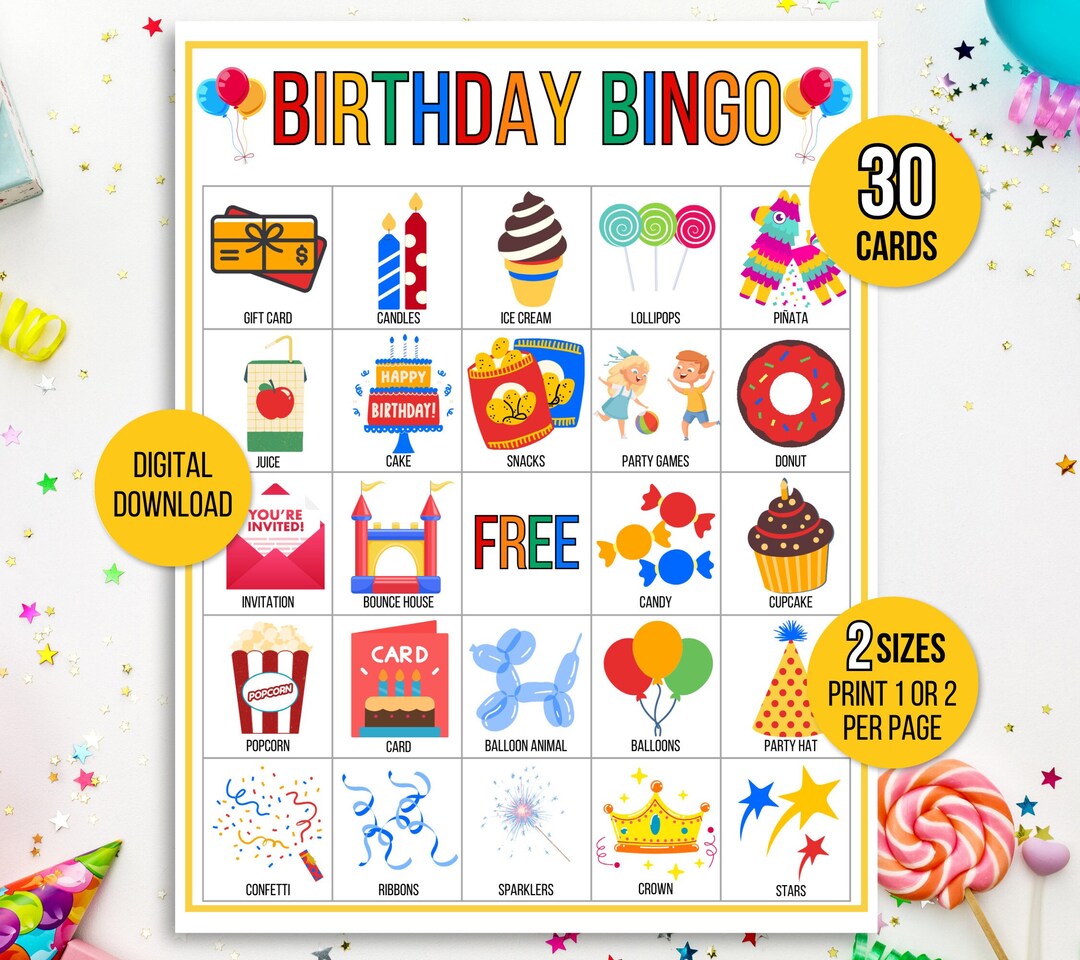 Birthday Bingo, 30 Birthday Party Bingo Cards, Birthday Game, Happy ...