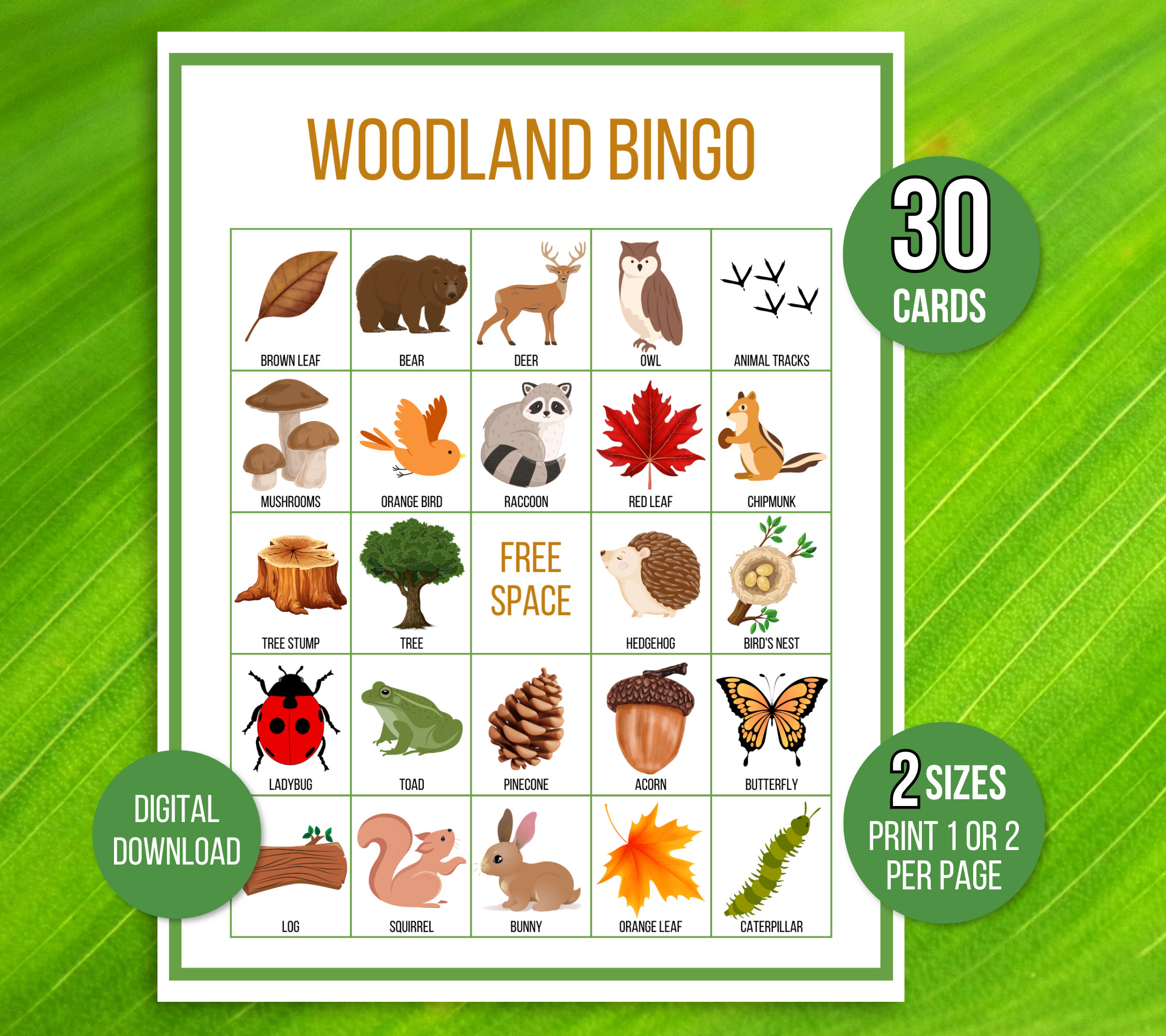 Woodland Bingo, 30 Printable Woodland Bingo Cards, Woodland Party Game ...