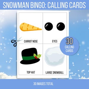 Snowman Bingo, Winter Bingo, 30 Printable Snowman Bingo Cards, Winter ...