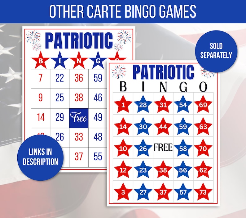 Patriotic Bingo, 40 Patriotic Bingo Cards, Patriotic Bingo, Veteran's ...