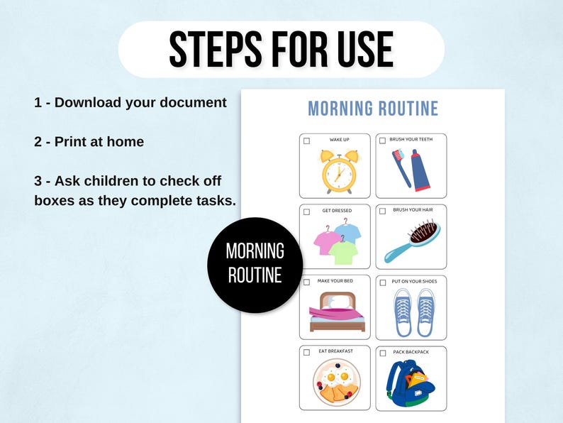 Kids Morning and Evening Routine Charts, Morning Routine for Kids ...