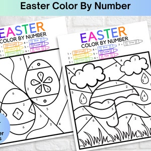Easter Color by Number, 7 Printable Easter Coloring Pages, Easter ...