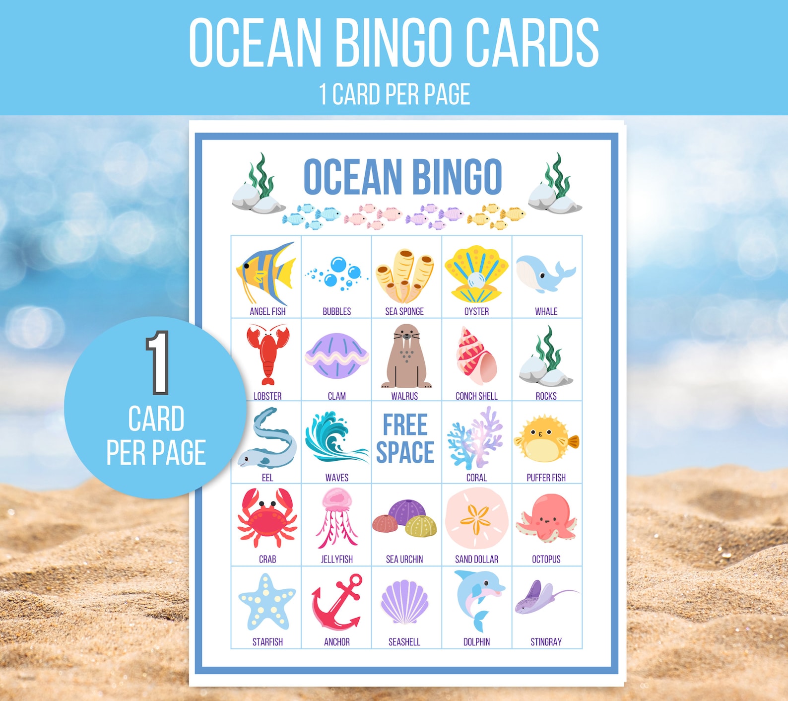 Ocean Bingo, Under the Sea Bingo, 30 Printable Ocean Bingo Cards, Ocean ...