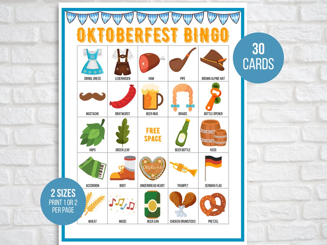 Oktoberfest Bingo, 30 Oktoberfest Bingo Cards, Oktoberfest Activity ...