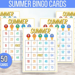Summer Bingo, 50 Summer Bingo Cards, Summer Party Bingo, Summer Game ...