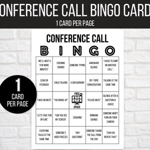 Conference Call Bingo, 50 Conference Call Bingo Game Cards, Conference ...