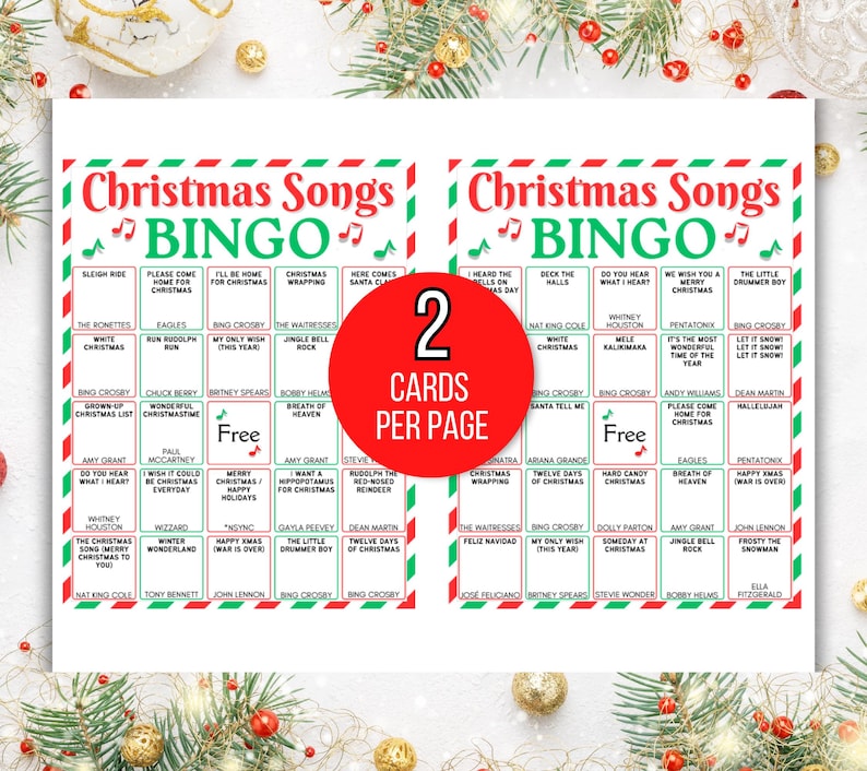 Christmas Song Bingo, Printable Christmas Song Bingo Cards, Christmas ...