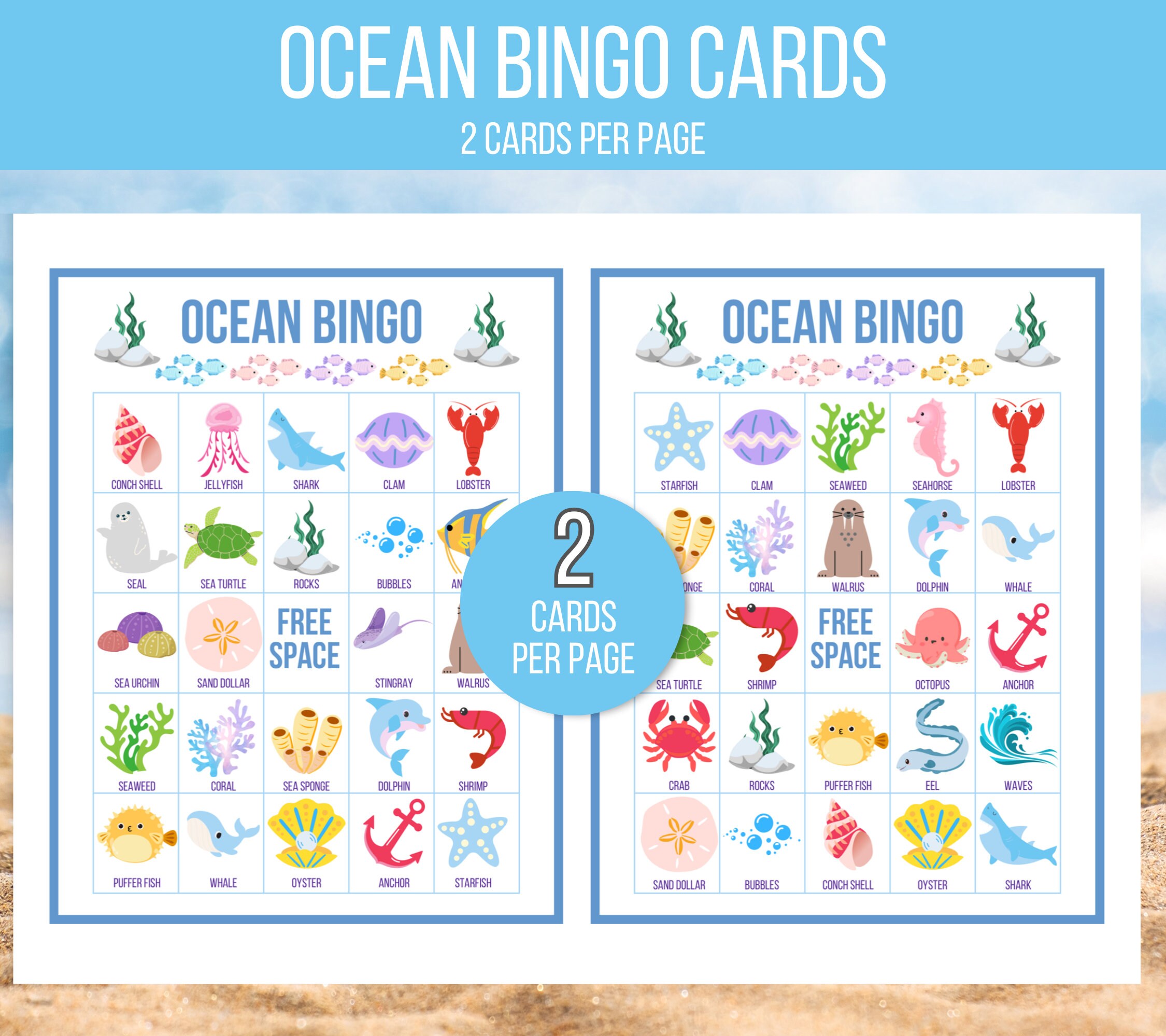 Ocean Bingo, Under the Sea Bingo, 30 Printable Ocean Bingo Cards, Ocean ...