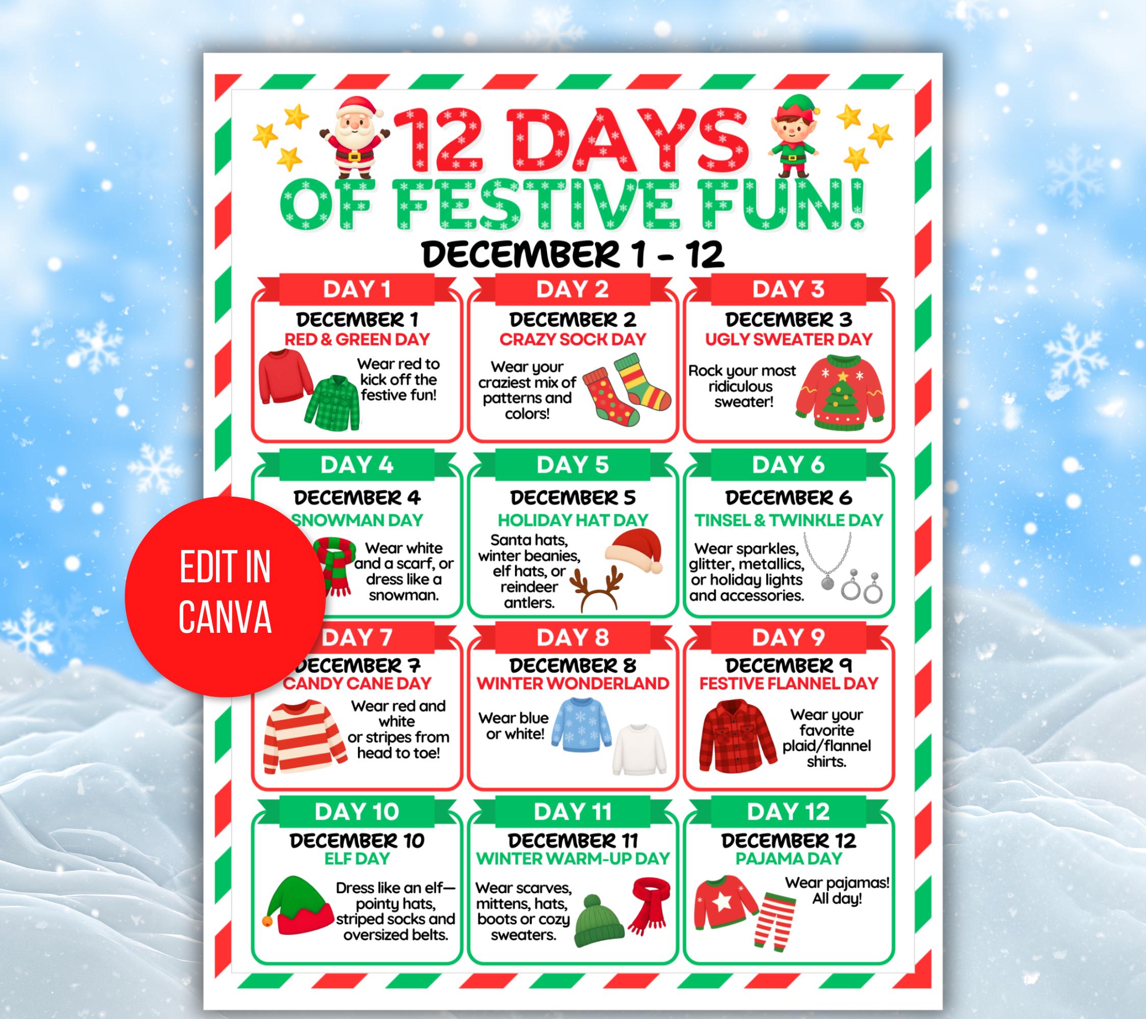 Customizable 12 Days of Christmas Dress up Flyer Printable, Editable ...