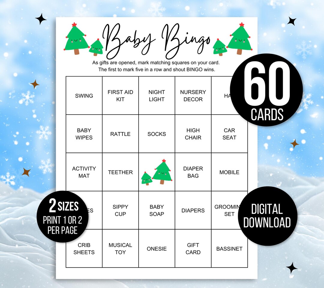 60 Christmas Baby Shower Bingo Cards, Christmas Baby Bingo Cards ...