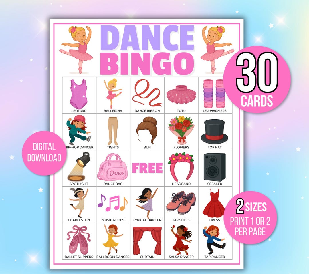 Dance Bingo, Ballet Bingo, Dance Game, Ballet Game, Dance Bingo Cards ...