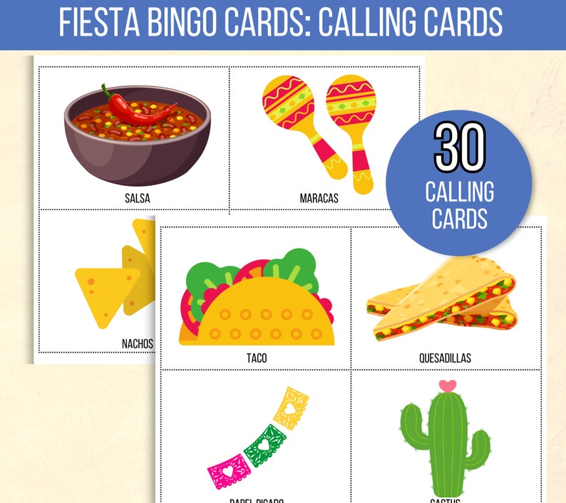 Fiesta Bingo, 30 Printable Fiesta Bingo Cards, Fiesta Activity for Kids ...