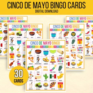 Cinco De Mayo Bingo, 30 Printable Cinco De Mayo Bingo Cards, Cinco De ...