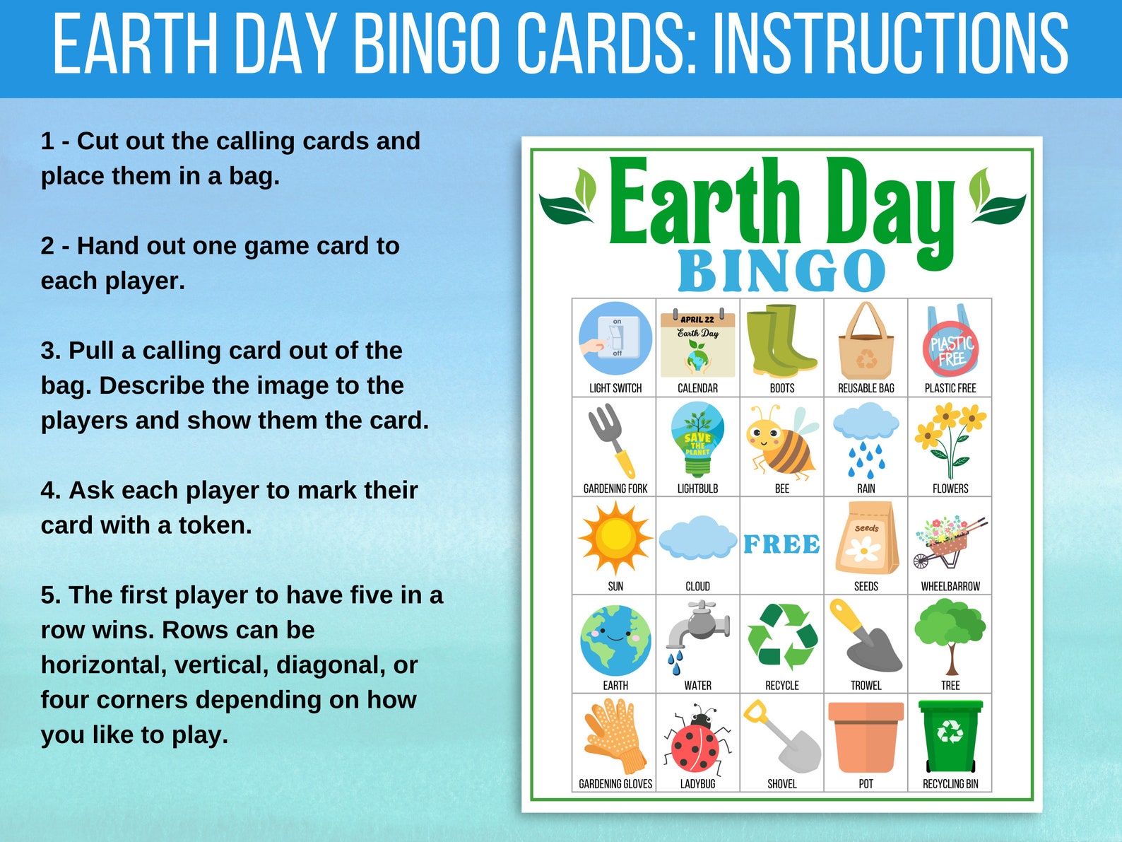 Earth Day Bingo, Earth Day Game, Earth Day Party Activity, Earth Day ...