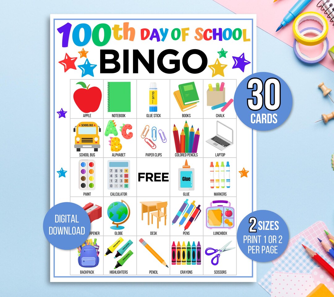 100th Day of School Bingo, 100th Day of School Games, School Bingo ...