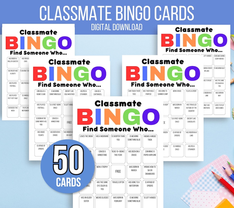 Classmate Bingo, Get to Know You Bingo, Find Someone Who Bingo, Find ...