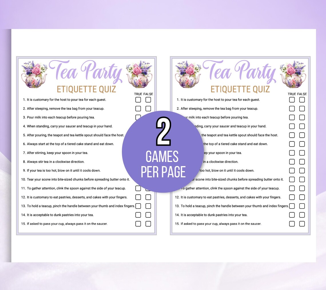 Tea Party Etiquette Game, Tea Party Quiz, Tea Etiquette Game, Tea Party ...