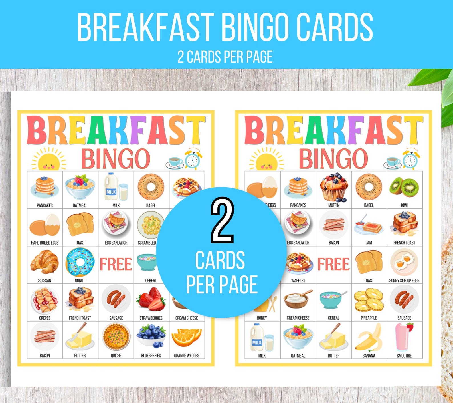 Breakfast Bingo, 60 Printable Breakfast Bingo Cards, Breakfast Bingo ...
