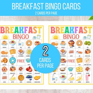 Breakfast Bingo, 60 Printable Breakfast Bingo Cards, Breakfast Bingo ...